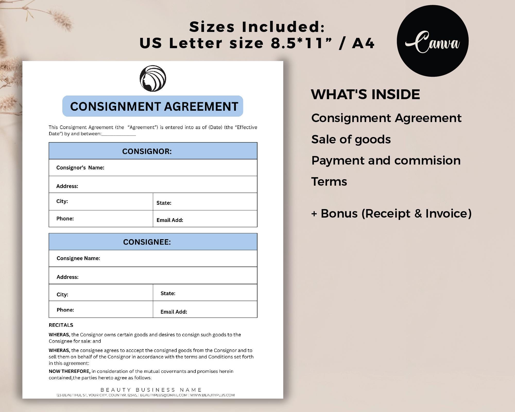 Editable Consignment Agreement, Consignment Store Forms, Product ...