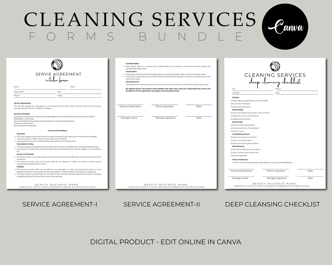 Cleaning Business Document Bundle, Editable Cleaning Service Agreement ...
