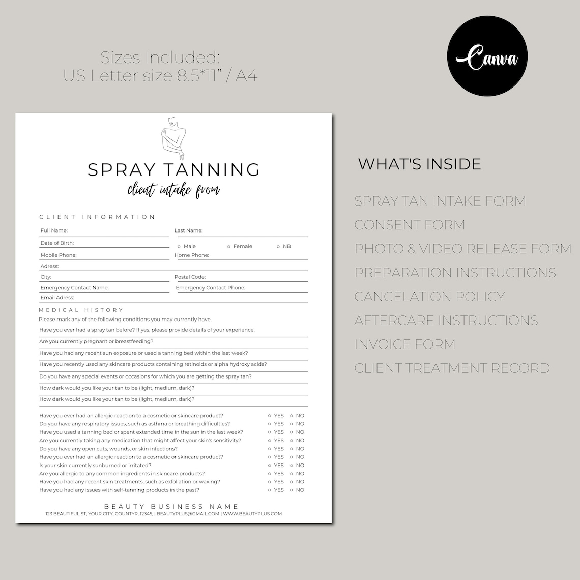 Spray Tan Consent Form, Tanning Consent, Spa Forms, Tanning Salon Forms ...