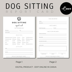 Editable Dog Report Card, Pet Report Card, Pet Sitting Report, Dog ...