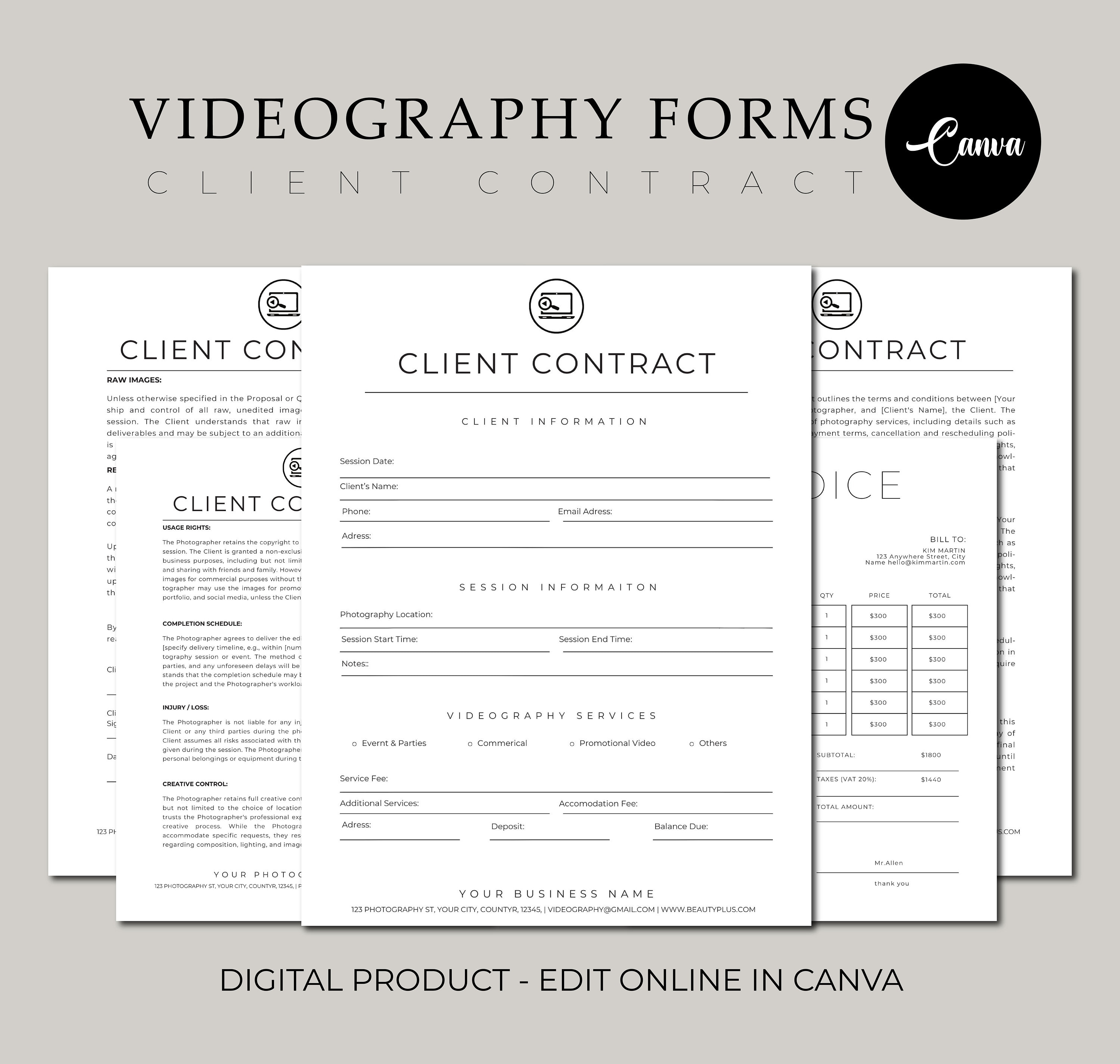 Videography Contract Template, Photography Forms, Contract Template ...