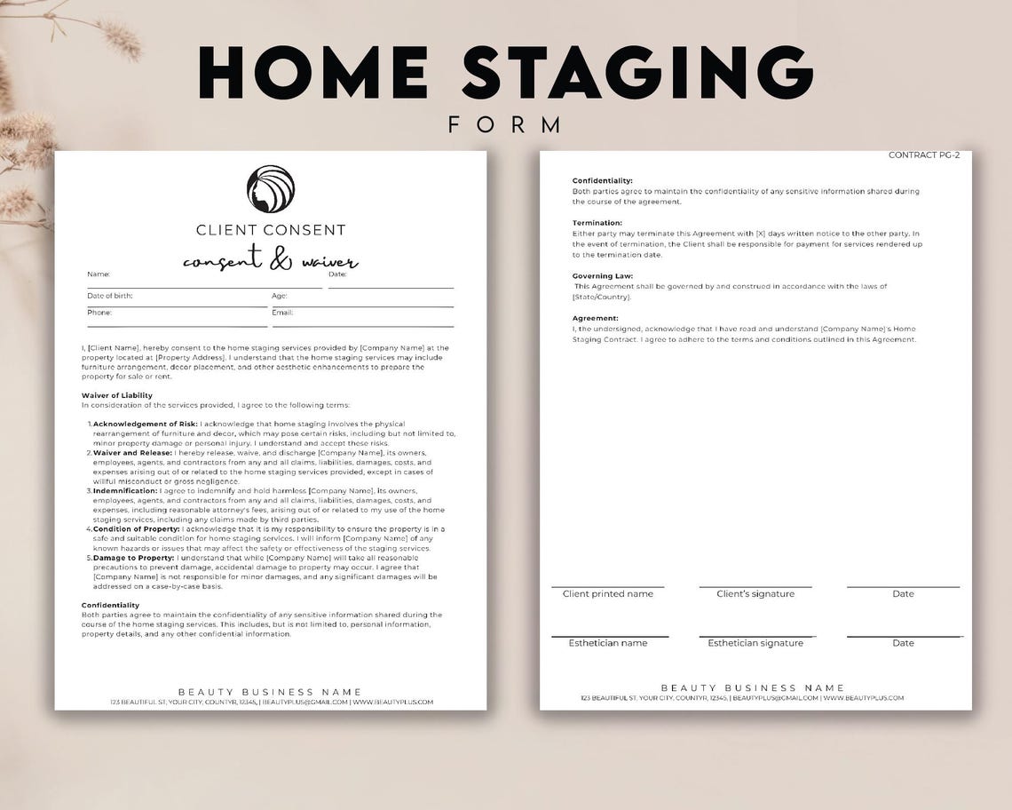 Home Staging Contract, Home Stagers Client Intake Form, Property ...