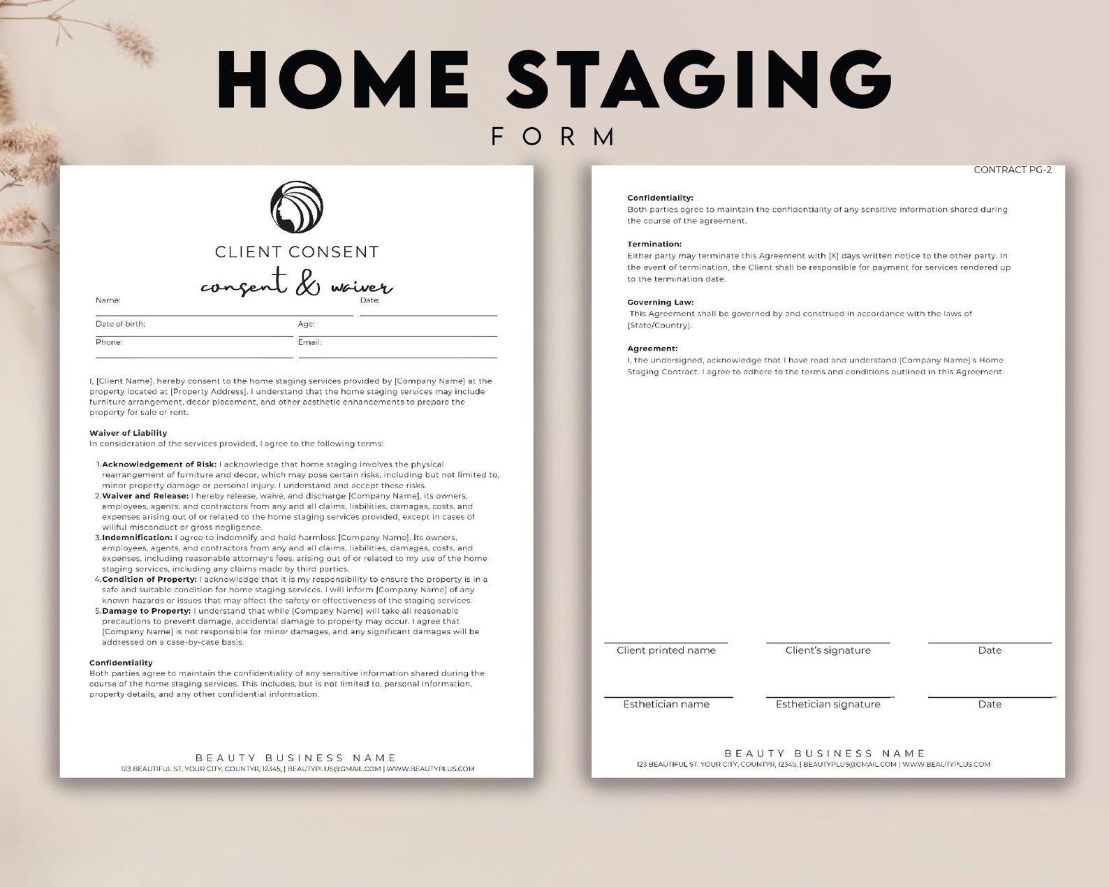 Home Staging Contract, Home Stagers Client Intake Form, Property ...