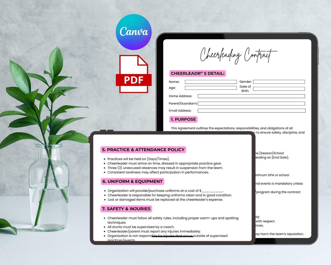 Cheerleading Contract Template, Cheerleading Tryout, Coaching Forms ...