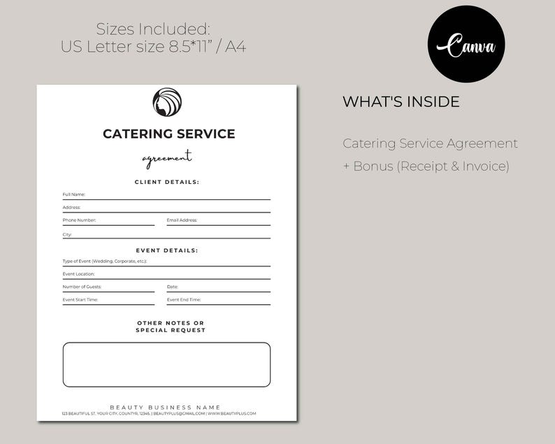 Editable Catering Contract Template, Catering Business Contract PDF ...