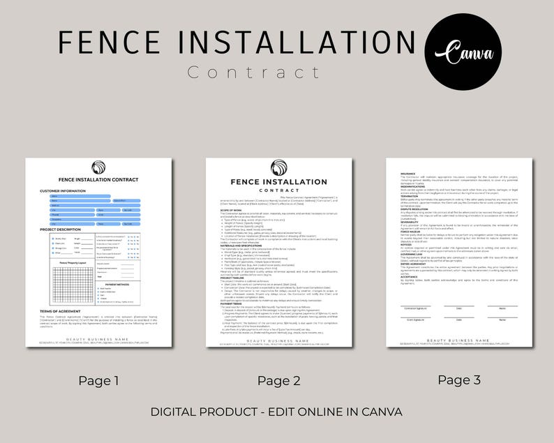 Fencing Contract Template, Fence Contract, Professional Fencing ...