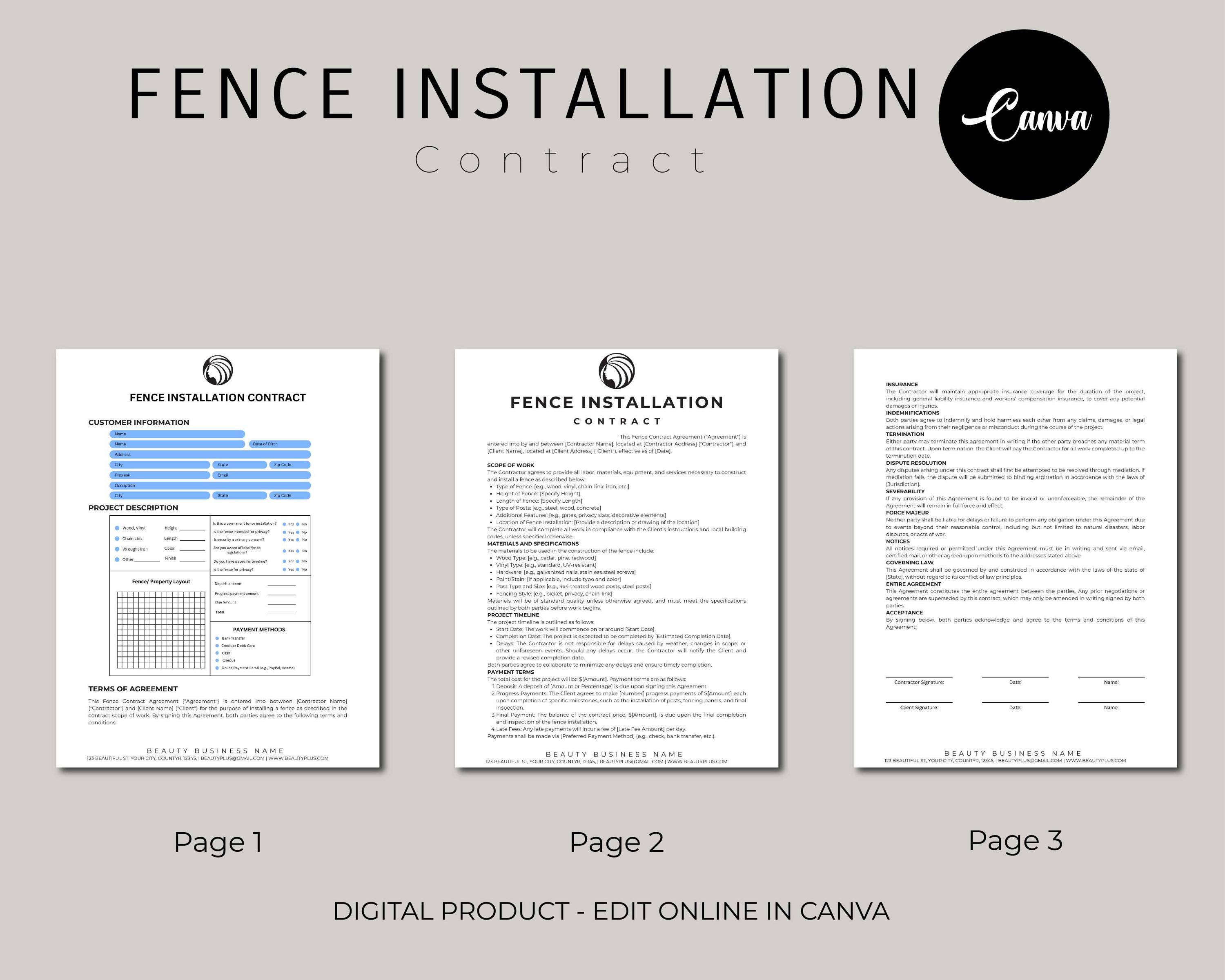 Fencing Contract Template, Fence Contract, Professional Fencing ...