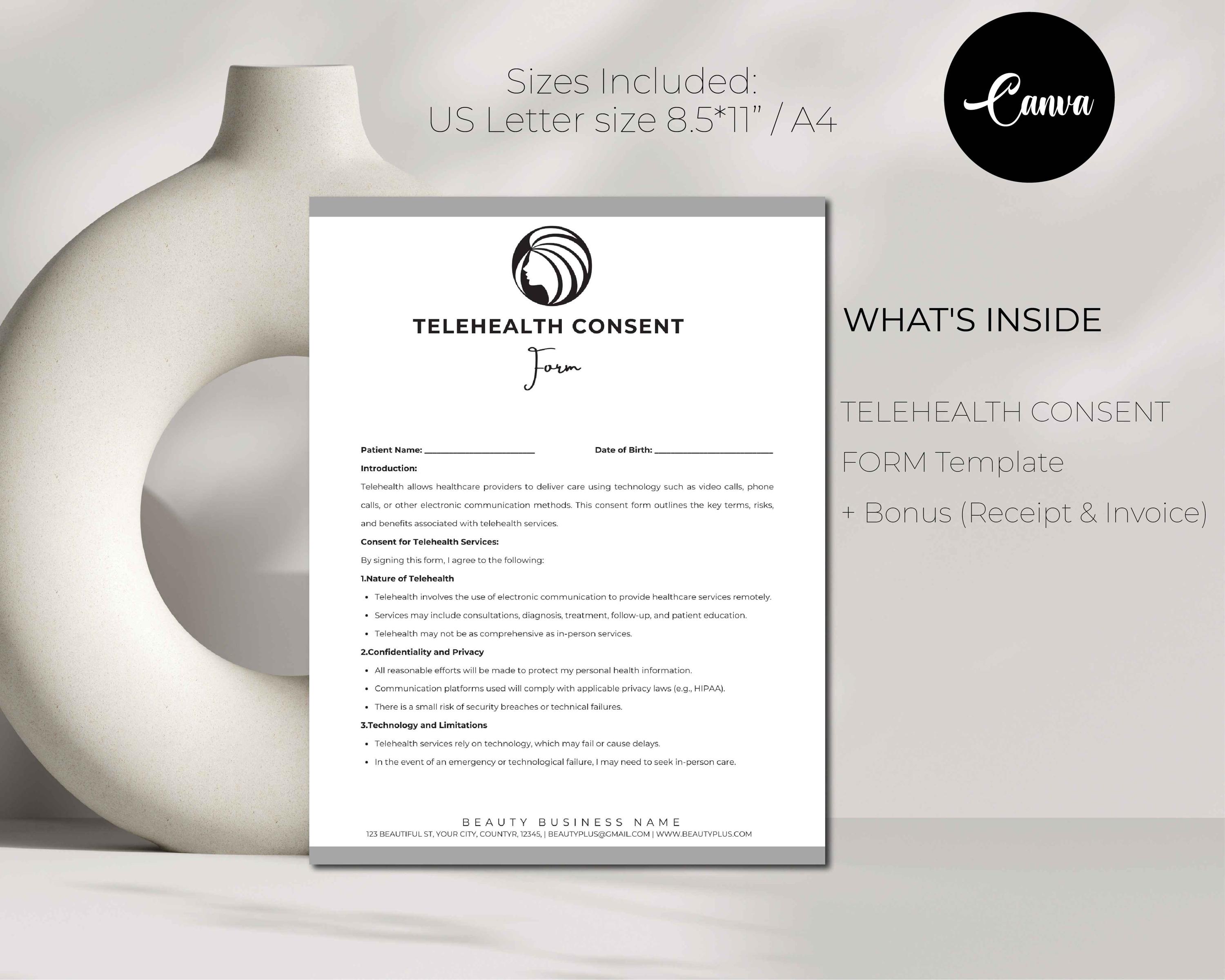 Telehealth Consent Form, Telemedicine Patient Intake, Virtual ...