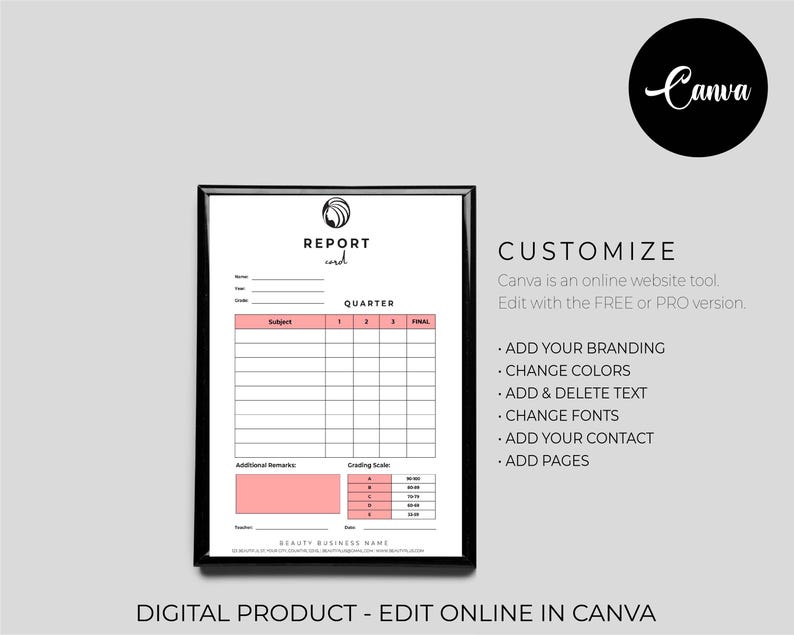 Editable Report Card, Homeschool Report Sheet, Home School Academic ...