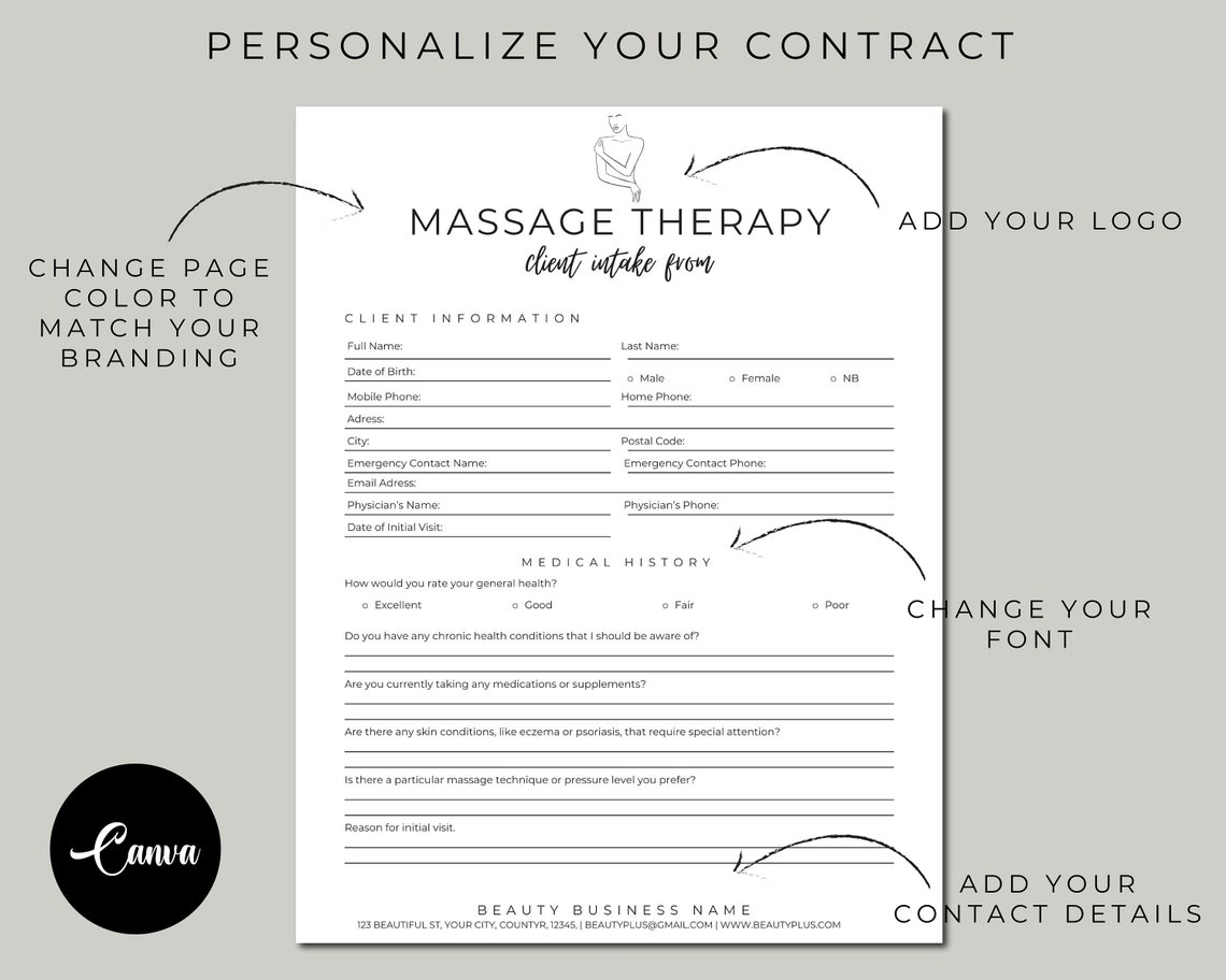 Massage Therapist Forms Business Bundle, Massage Soap Notes, Editable ...