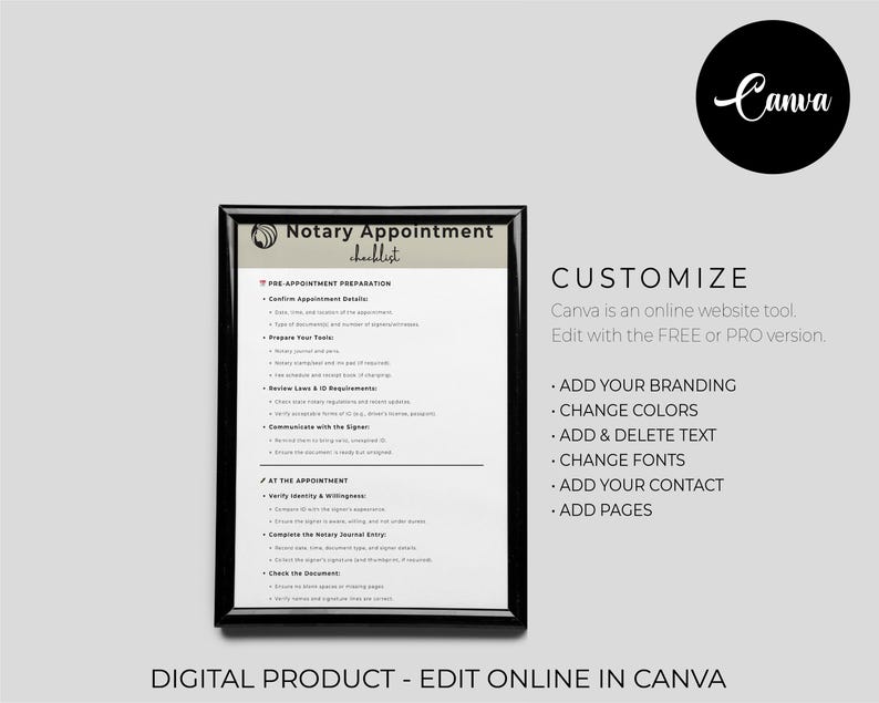 Editable Notary Appointment Checklist, Notary Public Templates, Notary ...