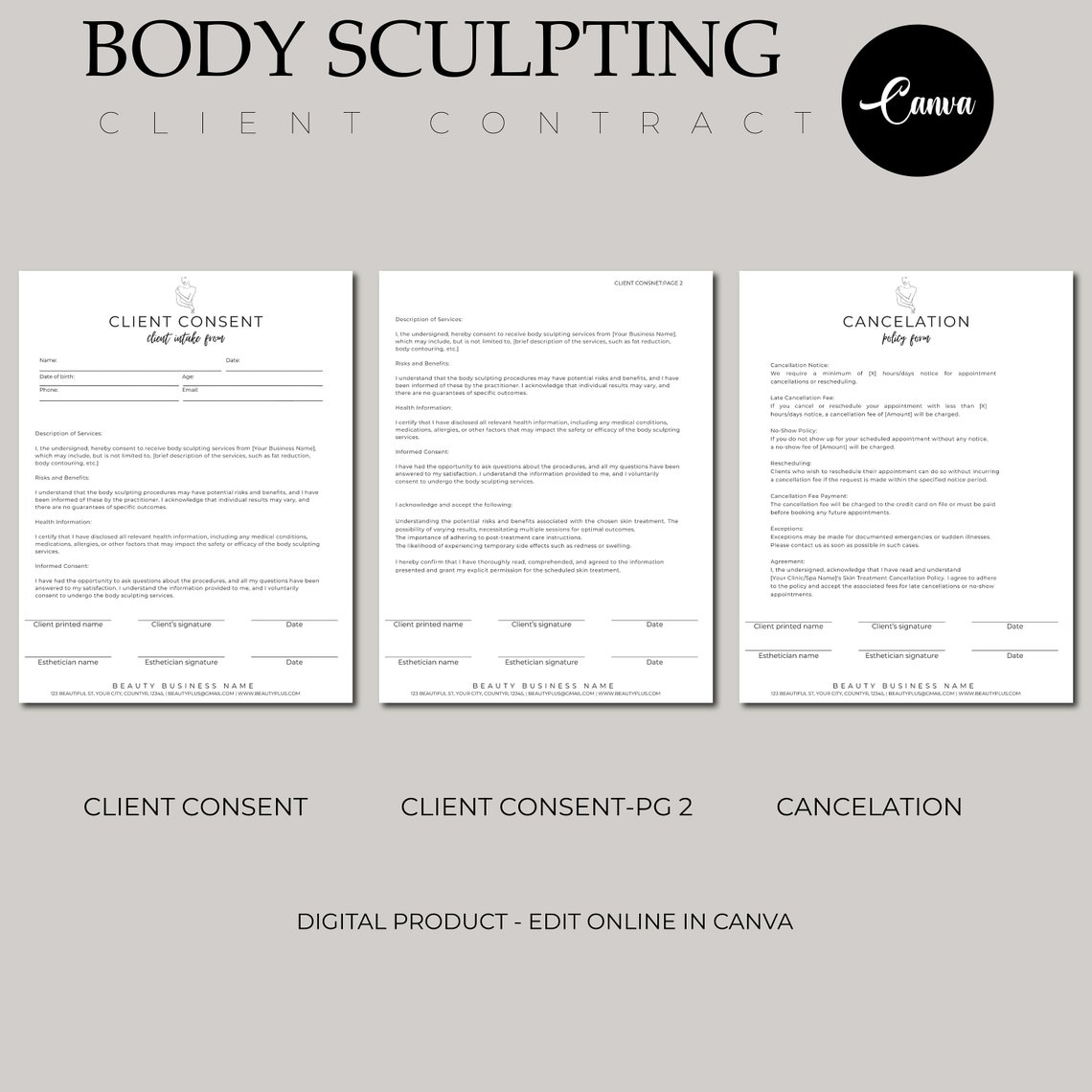 Body Sculpting Intake Forms, Esthetician Templates, Body Contouring ...