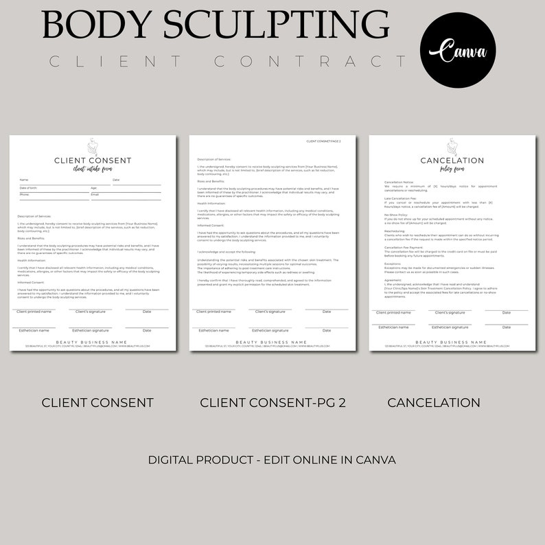 Body Sculpting Intake Forms, Esthetician Templates, Body Contouring ...