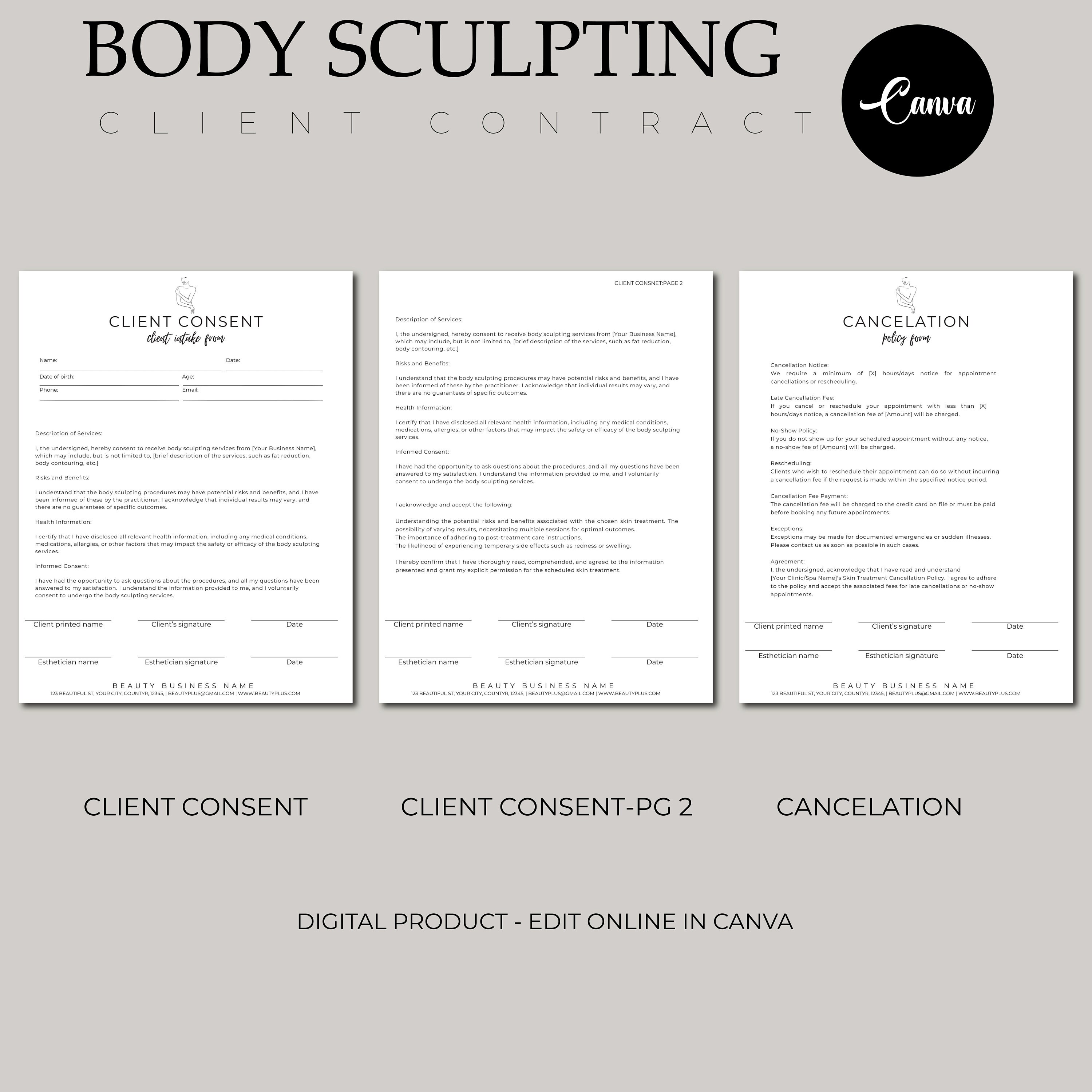 Body Sculpting Intake Forms, Esthetician Templates, Body Contouring ...