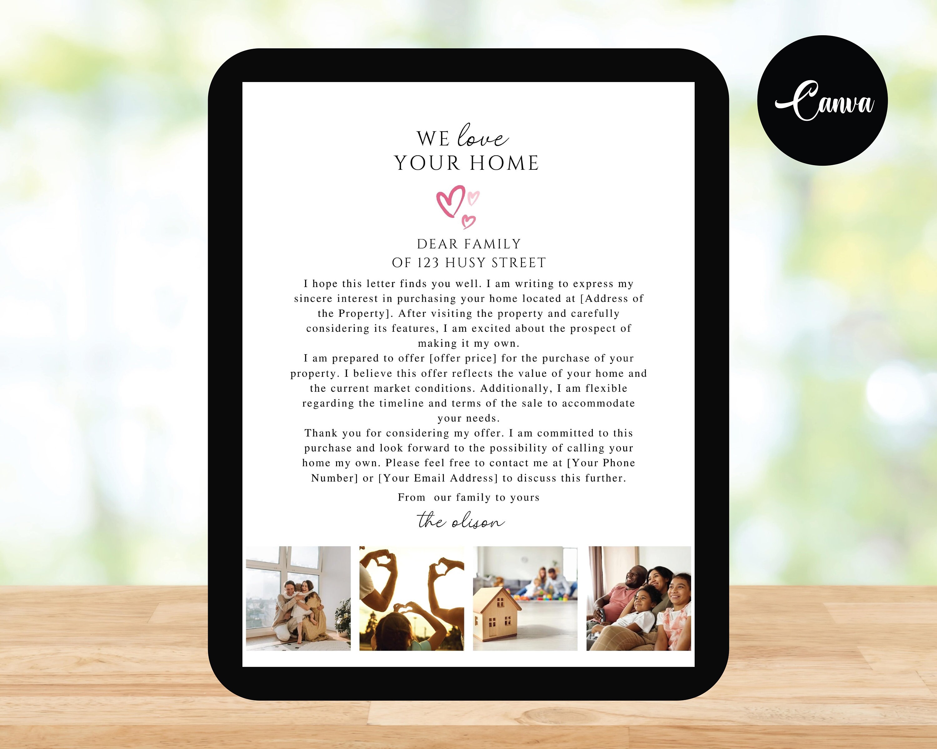 Home Offer Letter Template, Family Home Letter, Canva Buyer Offer ...