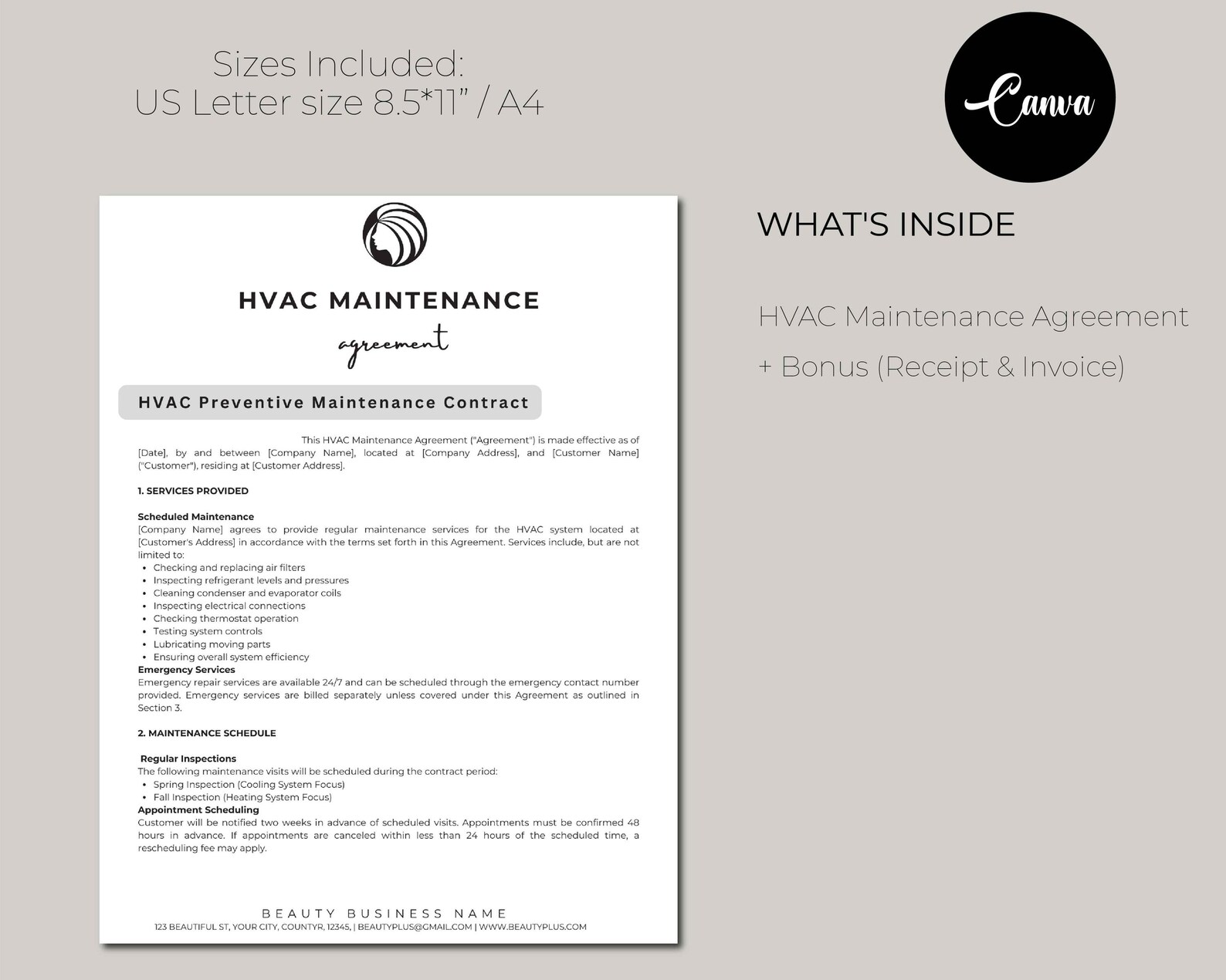 Editable HVAC Service Agreement, HVAC Service Agreement Forms, Service ...