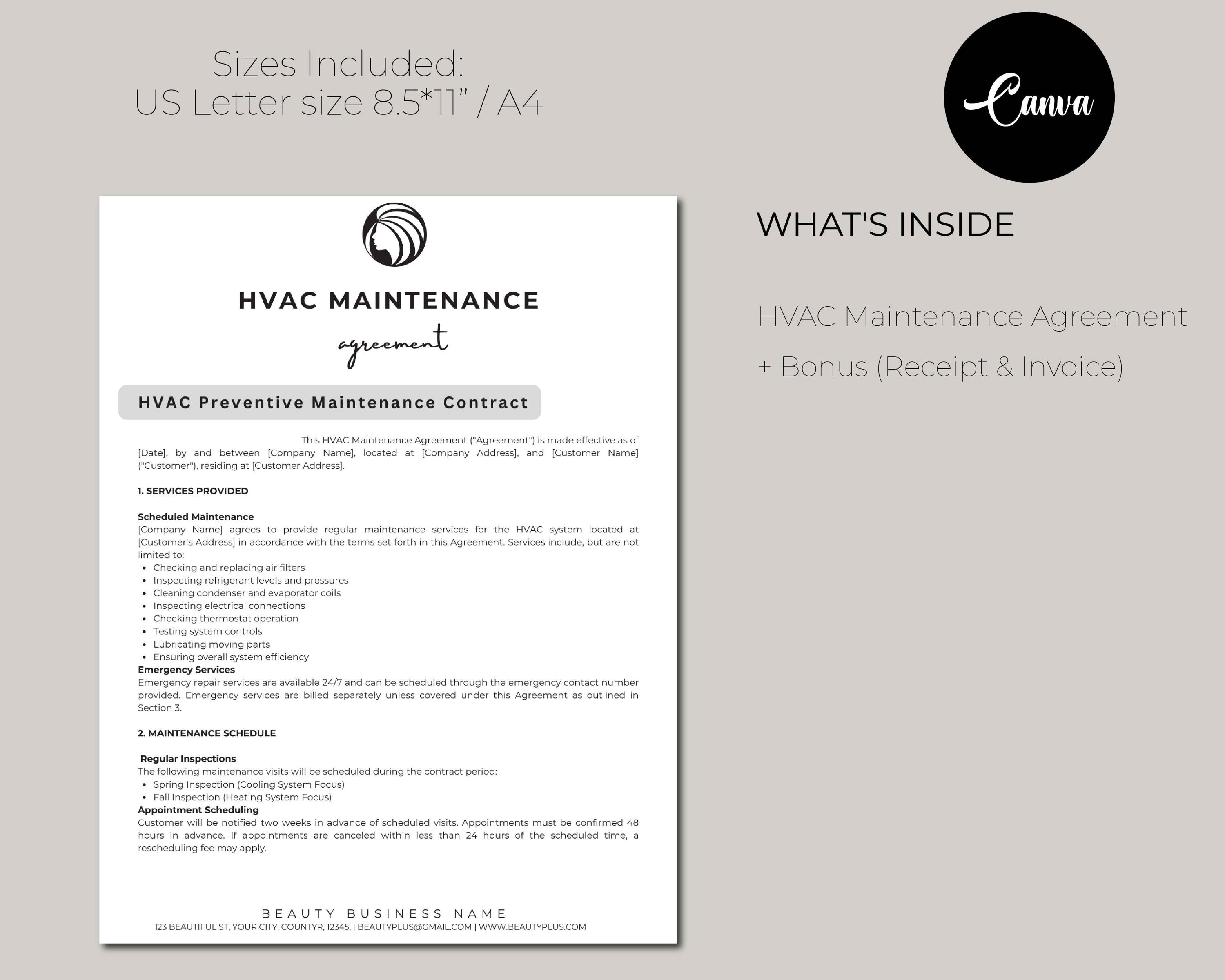 Editable HVAC Service Agreement, HVAC Service Agreement Forms, Service ...