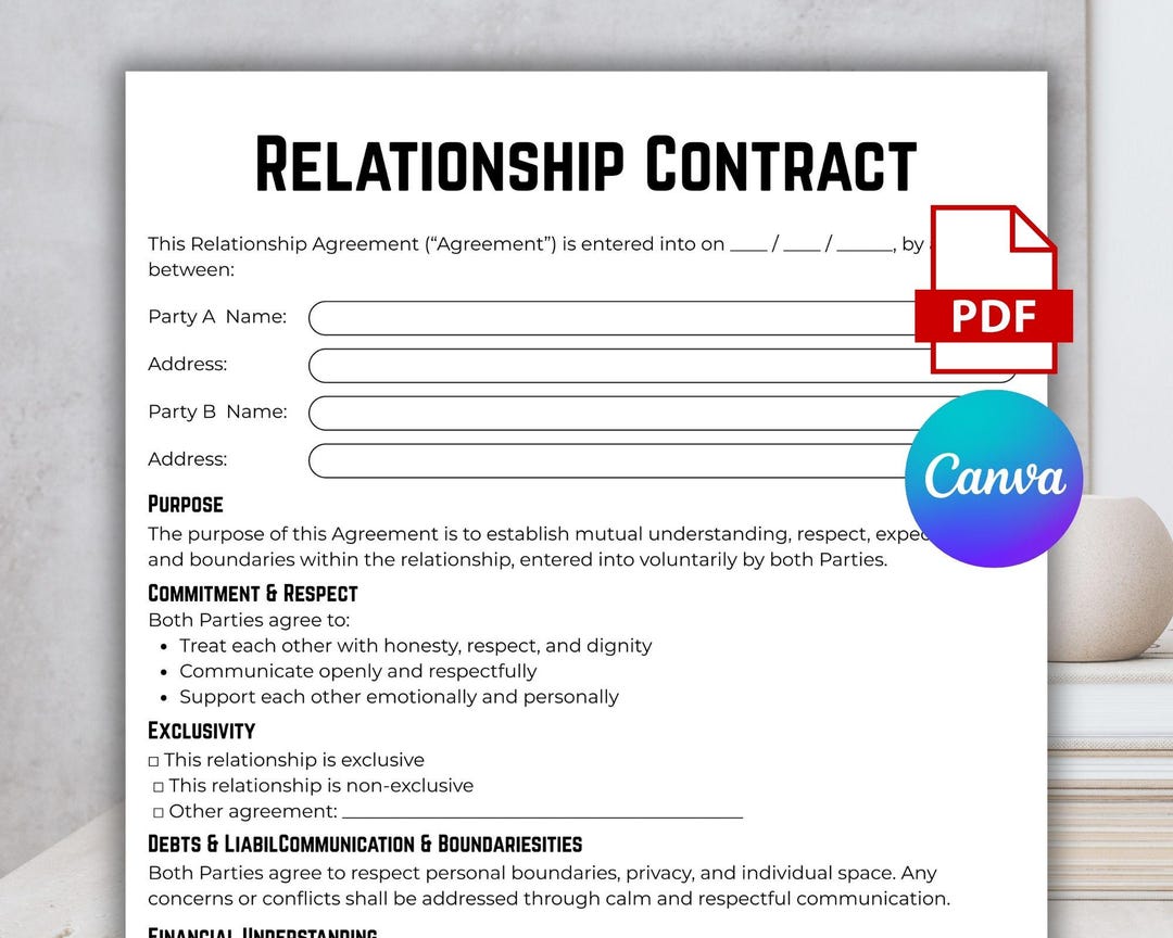 Editable Relationship Contract Template, One Page Relationship Contract ...
