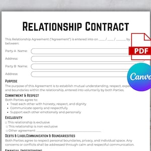 Editable Relationship Contract Template, One Page Relationship Contract ...