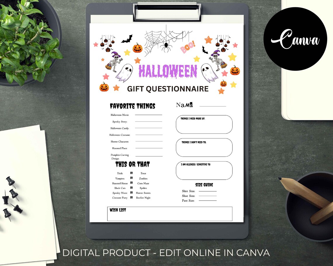 Editable Halloween Gift Exchange Questionnaire, Boo Buddies ...