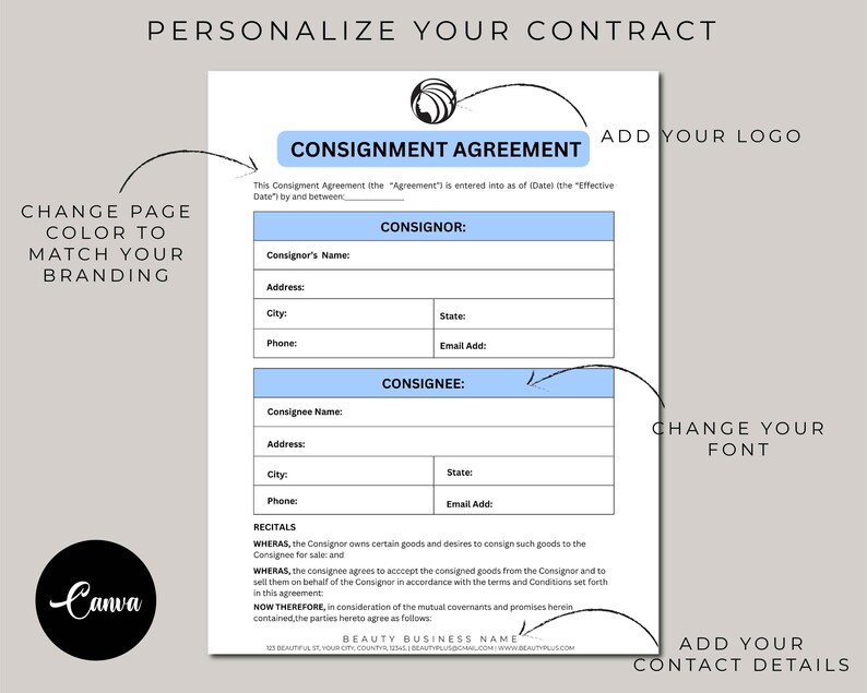 Consignment Agreement, Consignment Form, Consignee Agreement ...