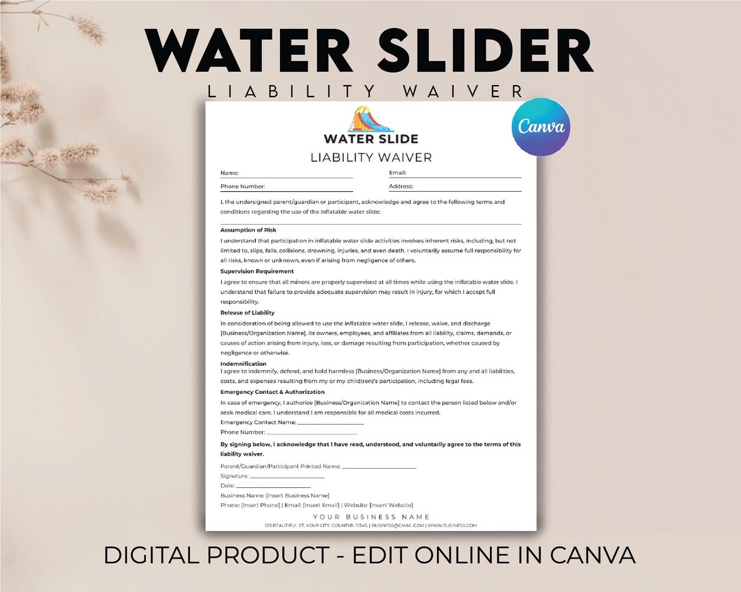 Inflatable Water Slide & Bounce House Liability Waiver, Waterslide ...