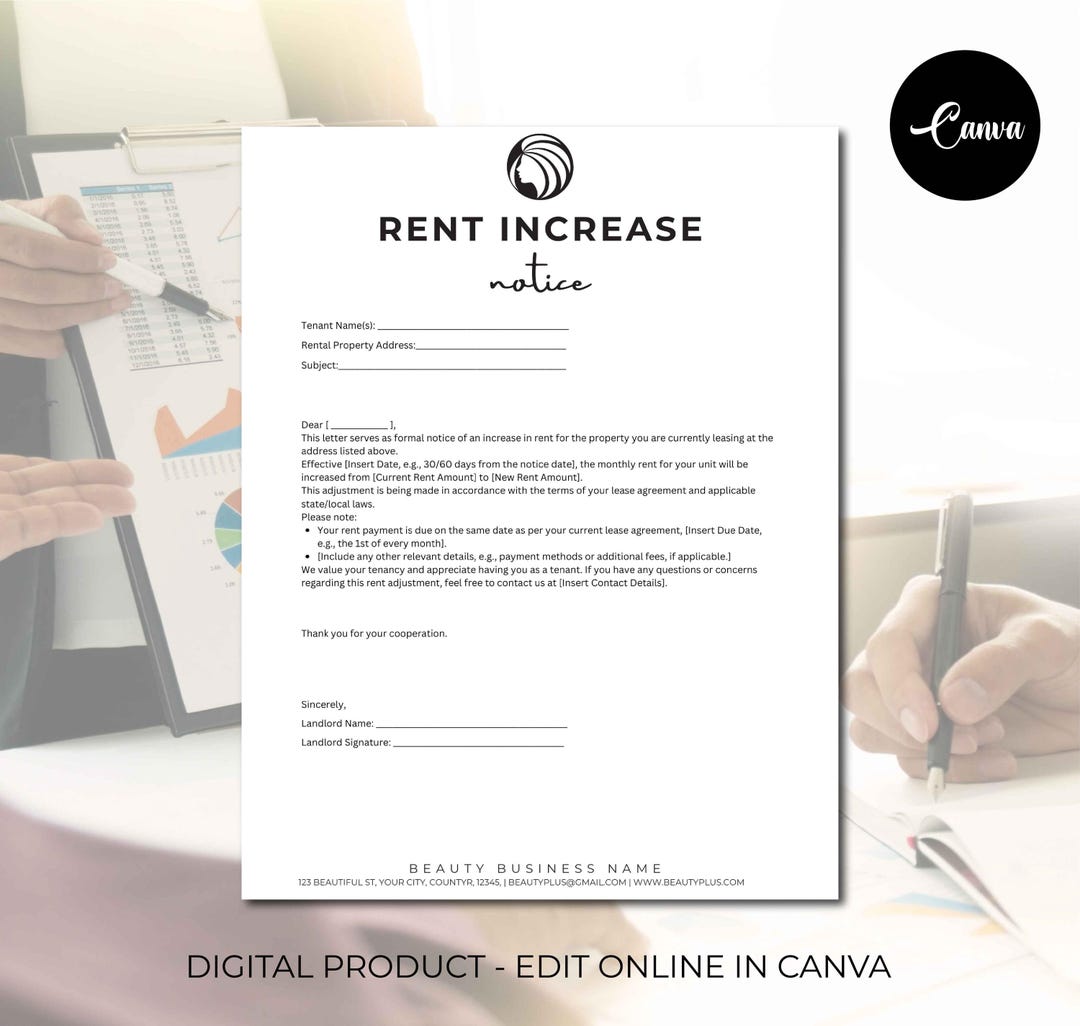 Editable Rental Increase Notice, Rental Increase Form, Rental Increase ...