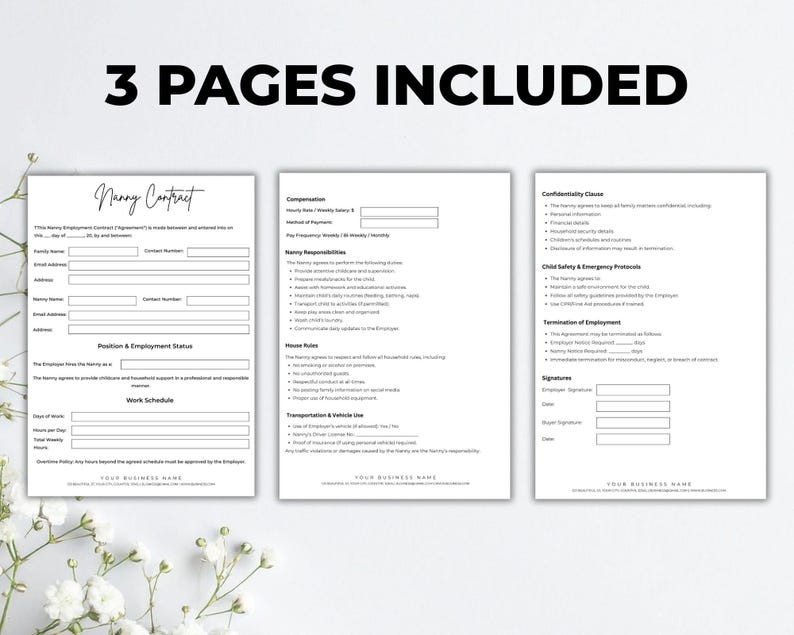 Professional Nanny Contract Template, Caregiver Contract, Nanny ...