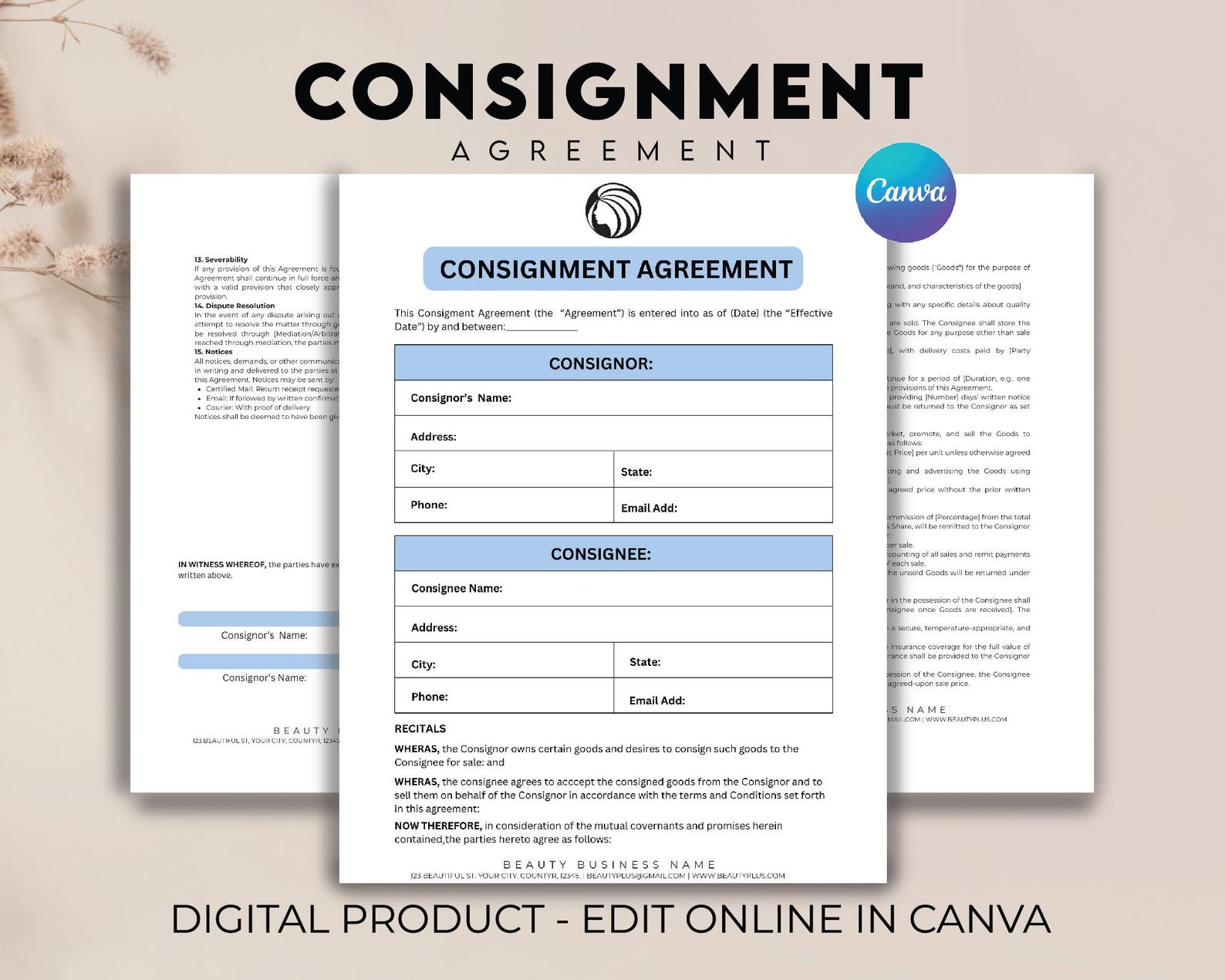 Editable Consignment Agreement, Consignment Store Forms, Product ...