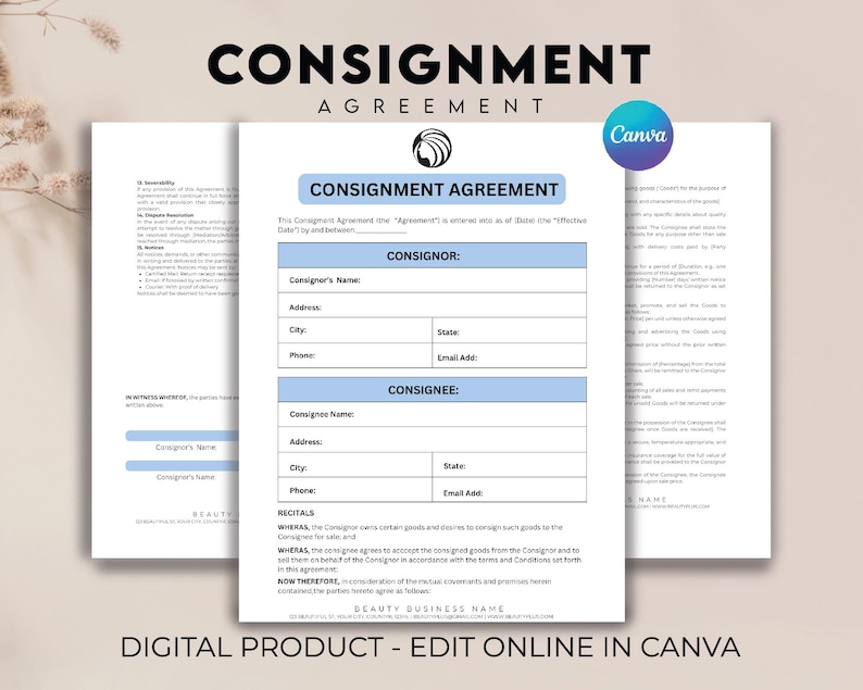 Editable Consignment Agreement, Consignment Store Forms, Product Consignment Agreement, Reseller ...