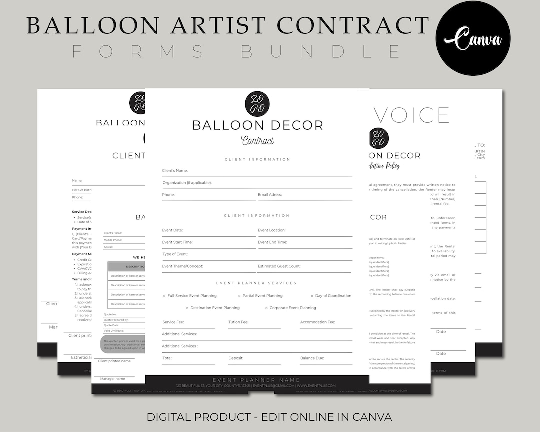 Balloon Artist Contract Template, Balloon Stylist Agreement, Balloon ...