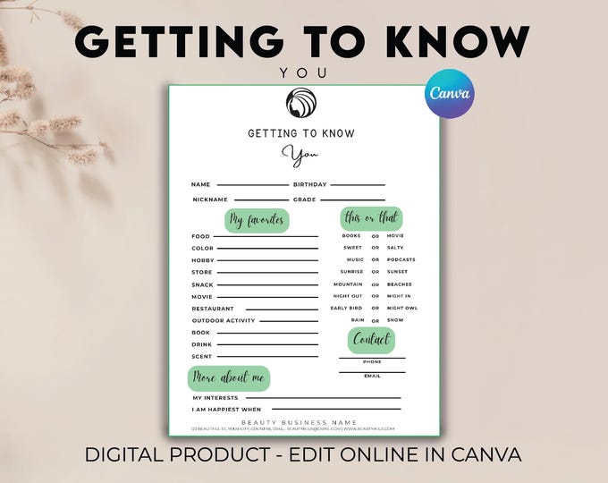 Getting to Know You Printable PDF, Coworker Questionnaire, All About Me ...