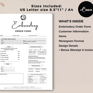 Embroidery Order Form Template, Custom Embroidery Order Form ...