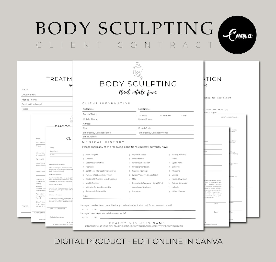 Body Sculpting Intake Forms, Esthetician Templates, Body Contouring ...
