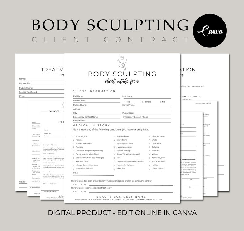 Body Sculpting Intake Forms, Esthetician Templates, Body Contouring ...