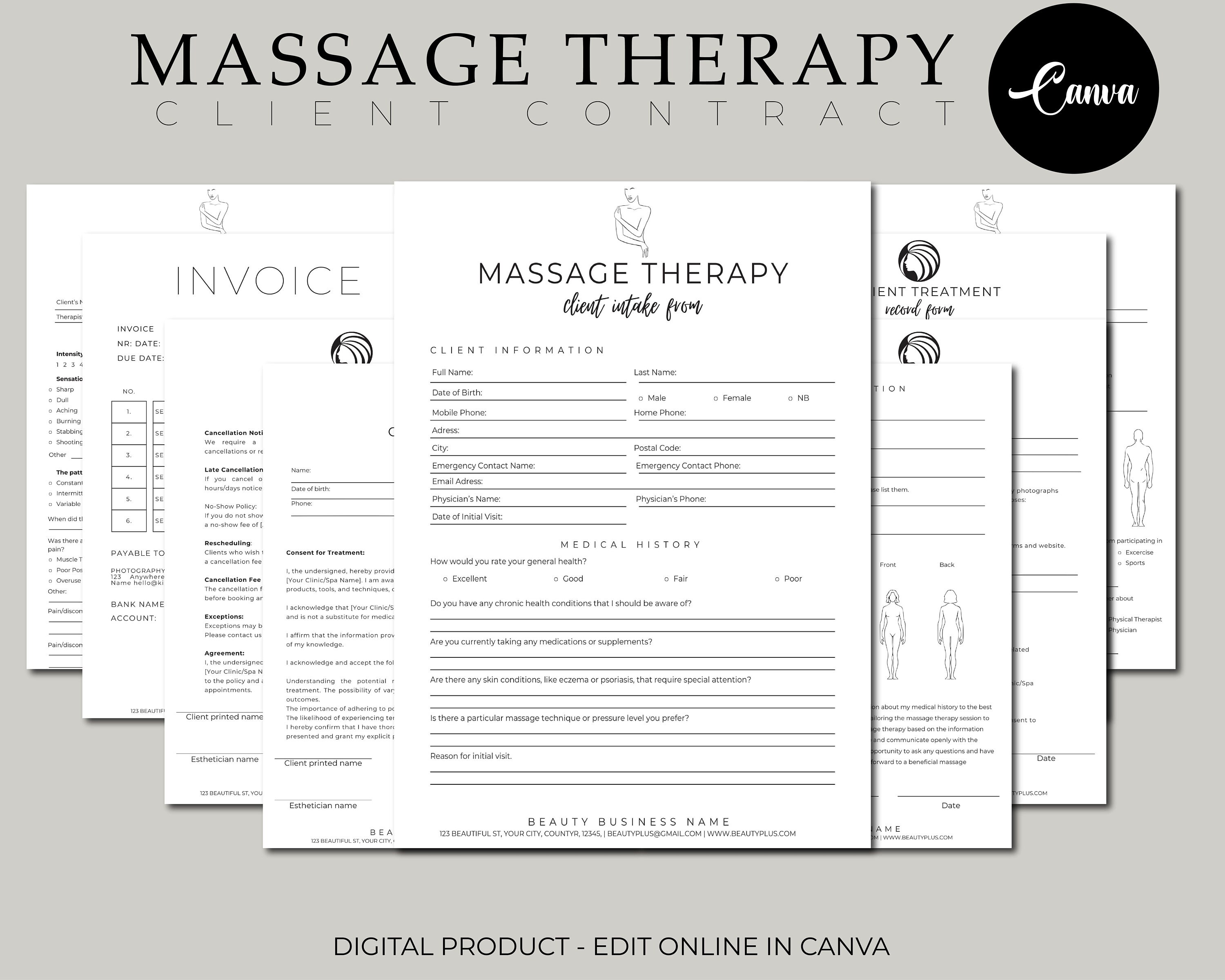 Massage Therapist Forms Business Bundle, Massage Soap Notes, Editable ...
