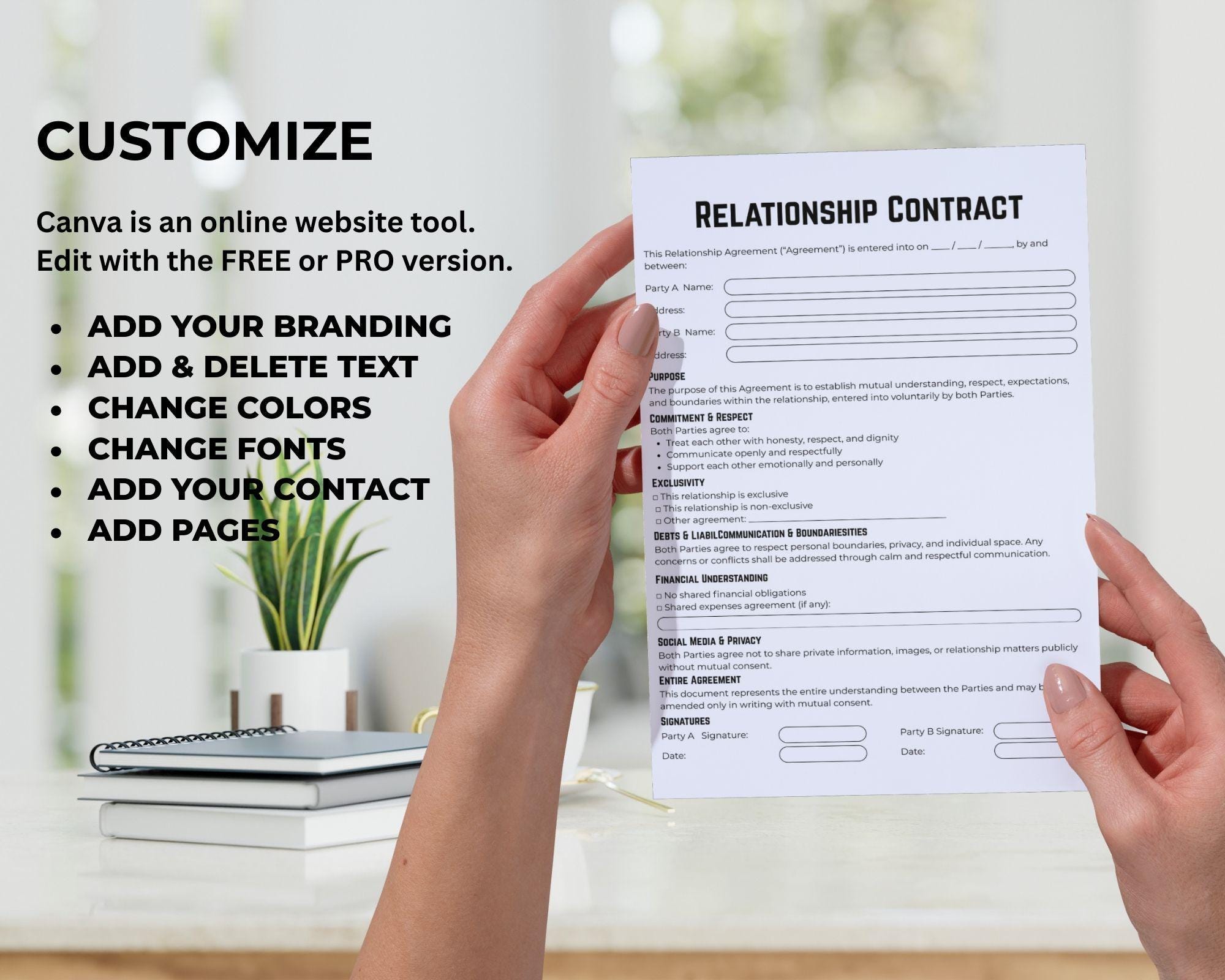 Editable Relationship Contract Template, One Page Relationship Contract ...