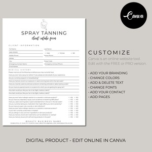 Spray Tan Consent Form, Tanning Consent, Spa Forms, Tanning Salon Forms ...