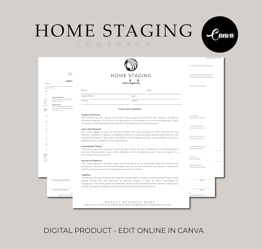 Editable Home Staging Contract Editable Template, Real Estate Home ...