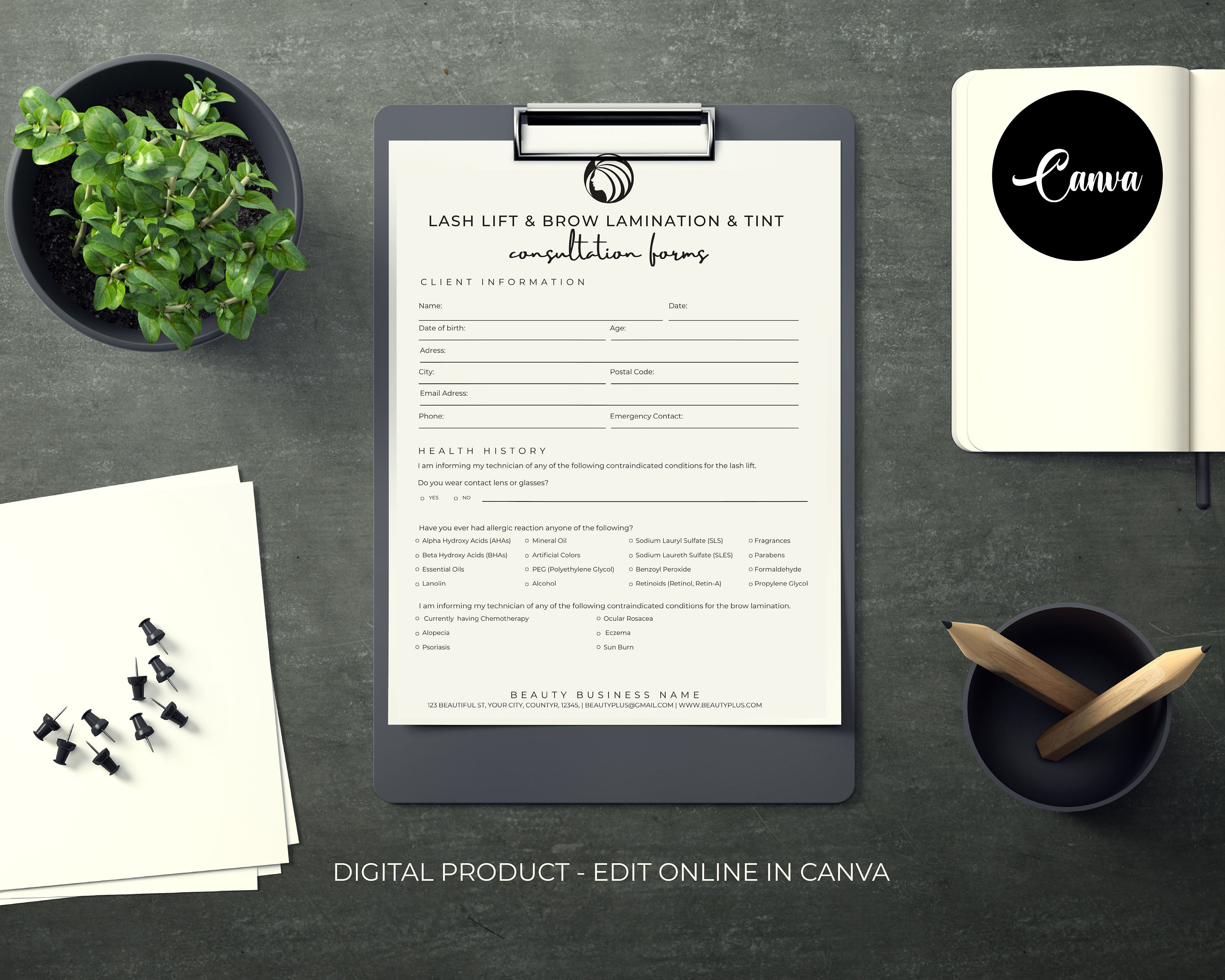 Editable Lash Lift and Brow Lamination Templates, Lash Intake and ...