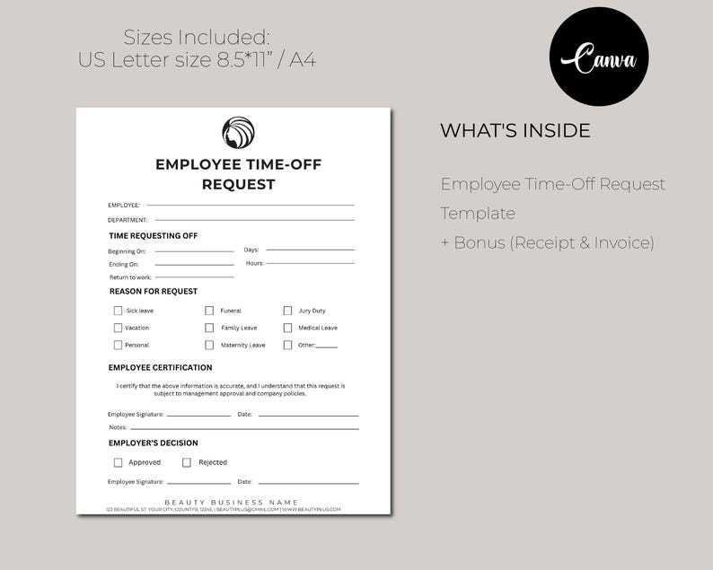 Employee Time-off Request Template, Vacation Request Form, PTO Request ...