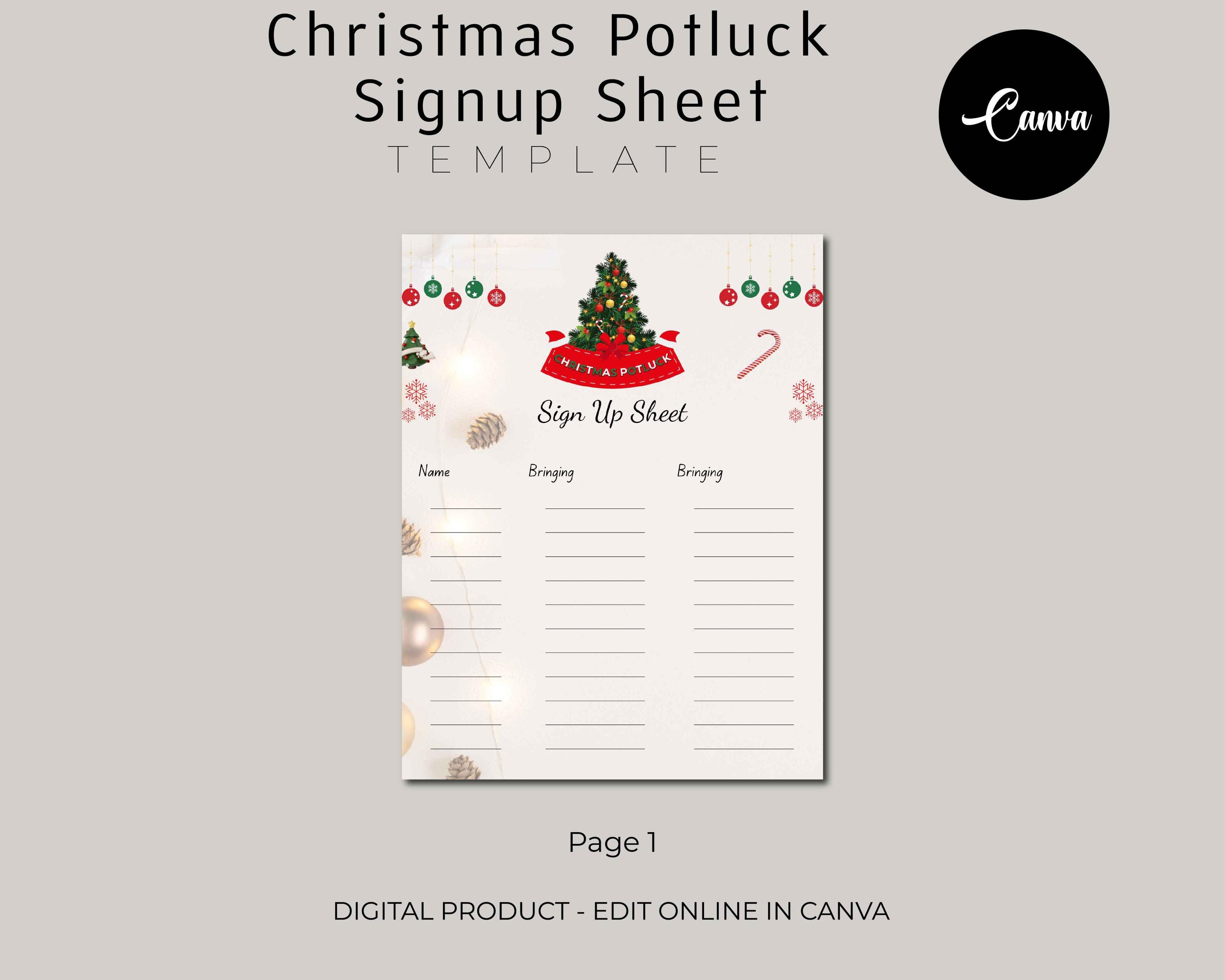 Christmas Potluck Sign up Sheet Template Editable, Neighborhood Holiday ...