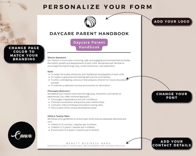 Daycare Parent Handbook, Daycare Contract Template, Daycare Policy ...