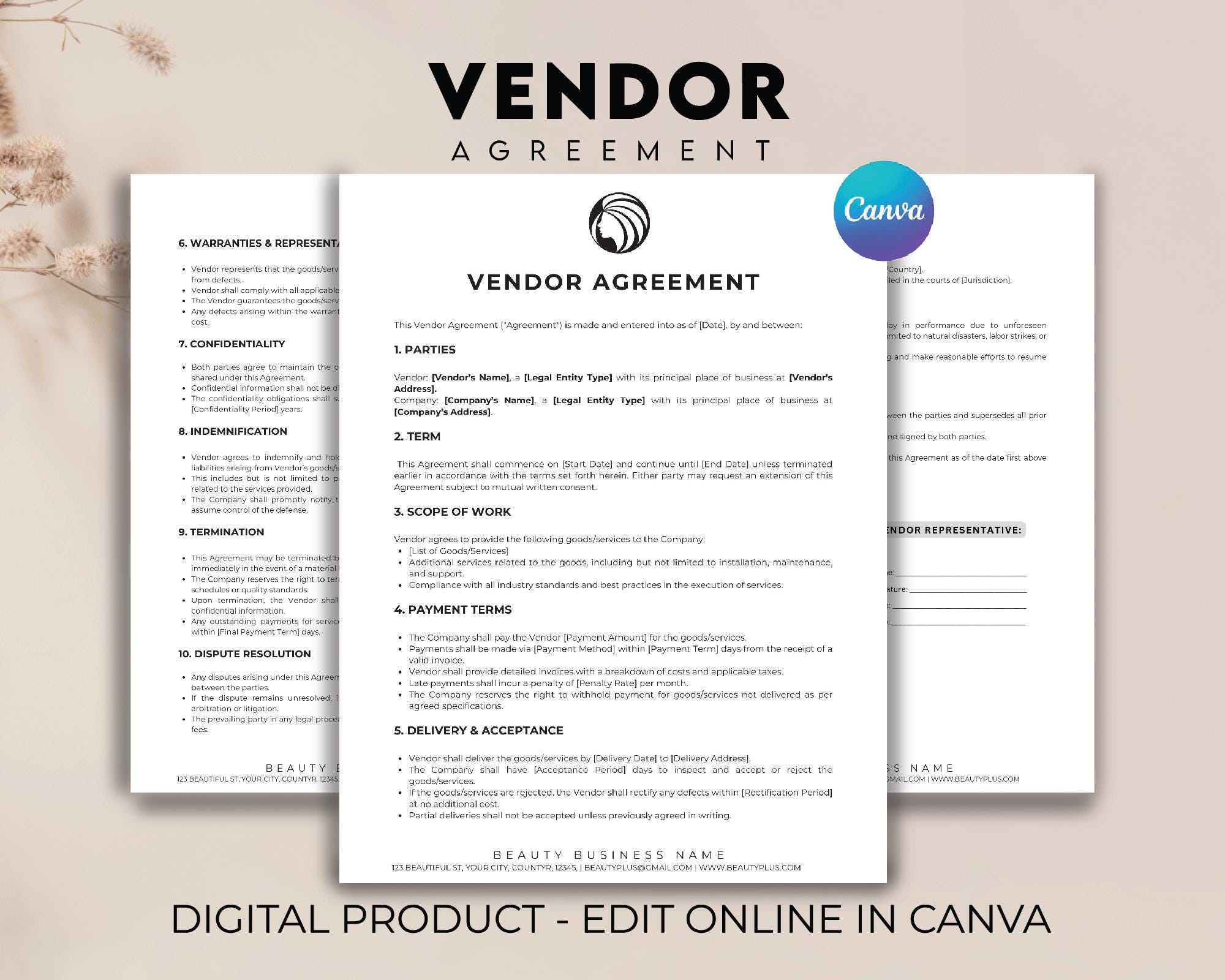 Simple Vendor Contract Template, Vendor Agreement Template ...