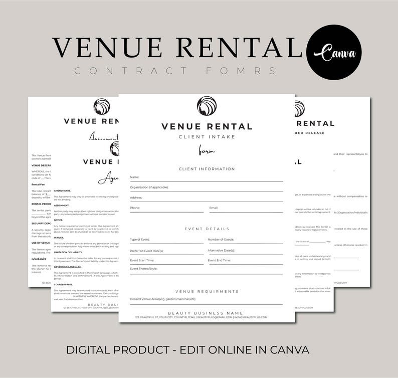 Venue Rental Forms Bundle, Editable Event Business Contract, Location ...