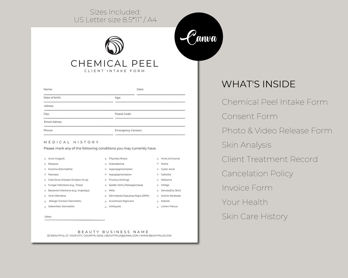 Chemical Peel Forms, Editable Esthetician Templates, Chemical Peel ...