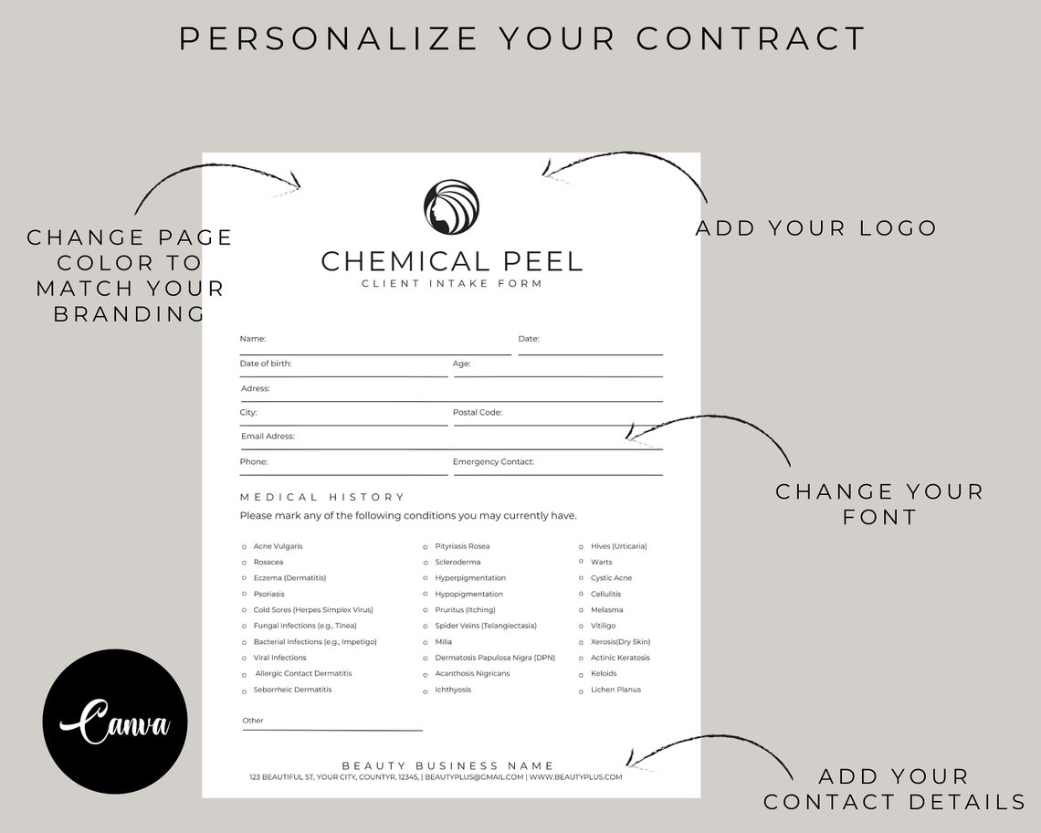 Chemical Peel Forms, Editable Esthetician Templates, Chemical Peel ...
