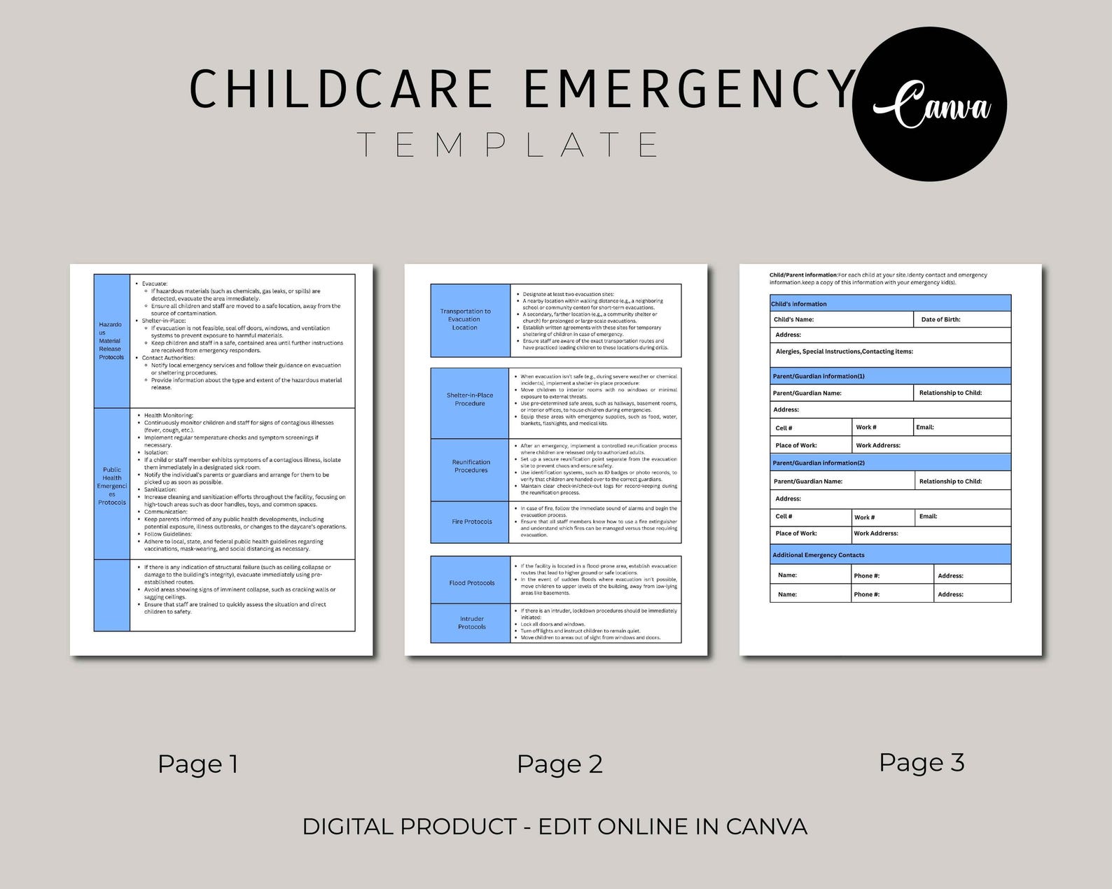 Daycare Emergency Plan, Emergency Preparedness, Childcare Emergency ...