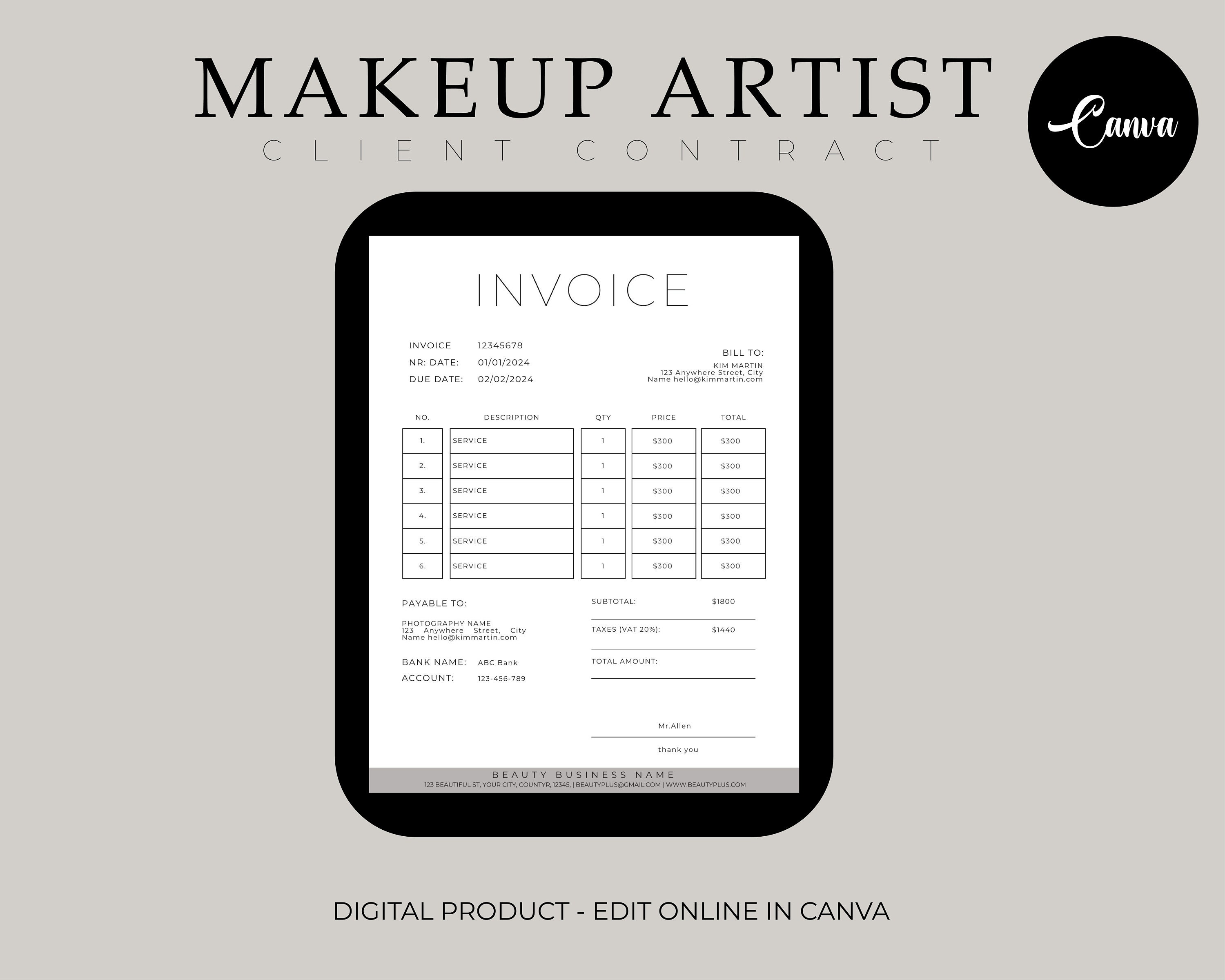 Editable Makeup Contract Template,freelance Makeup Artist Contract ...