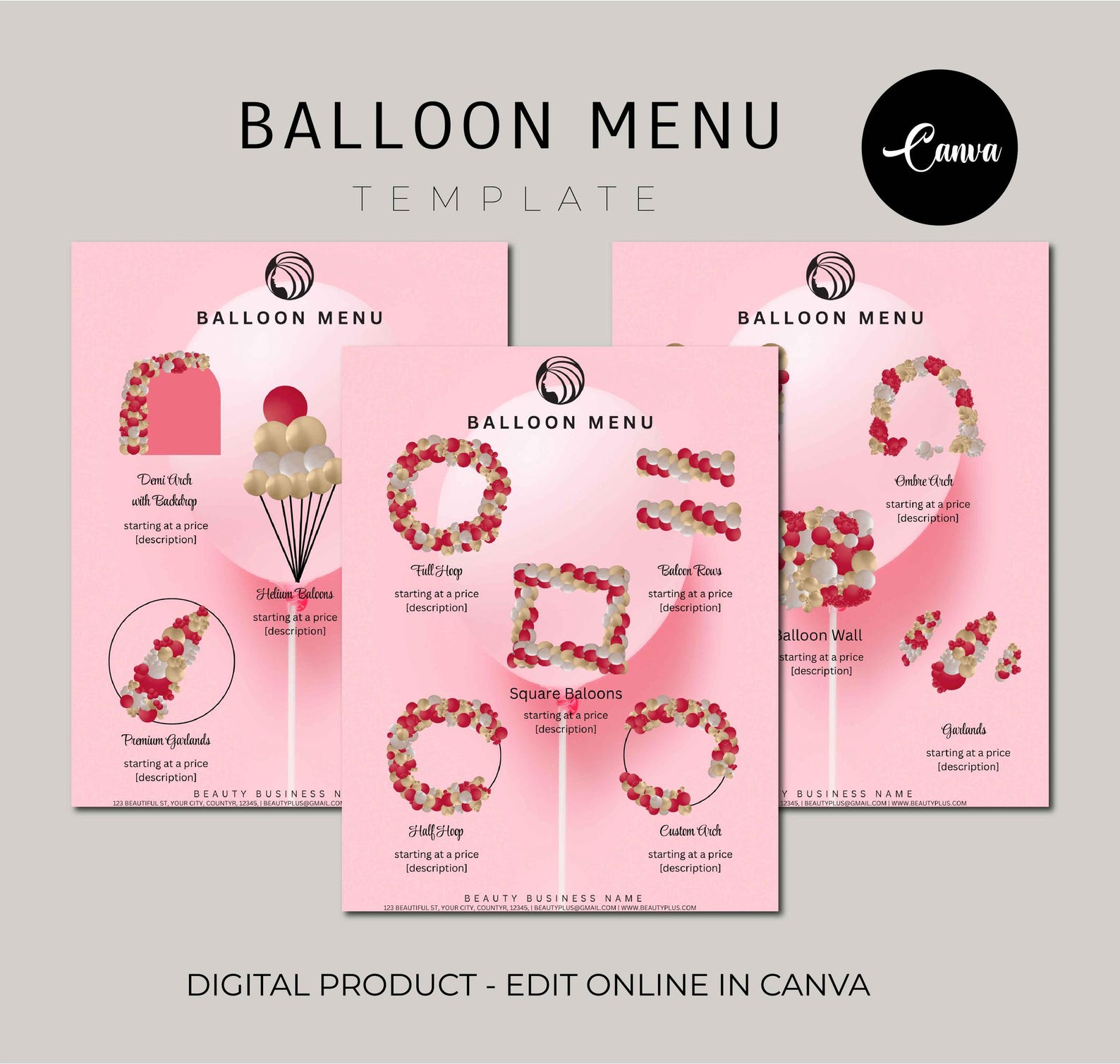 BALLOON MENU, Balloon MOCKUP Template, Balloon Artist, Editable Balloon ...